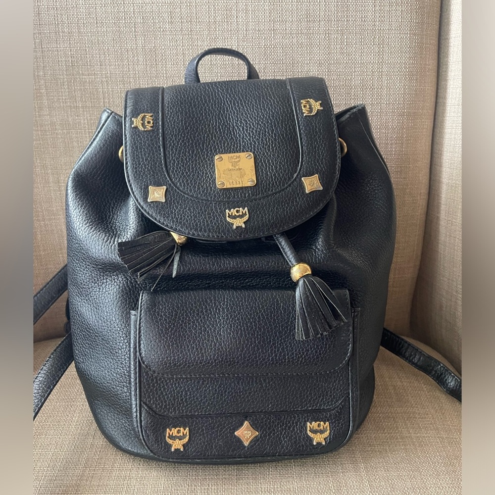 Authentic MCM vintage black leather backpack small (H… - Gem
